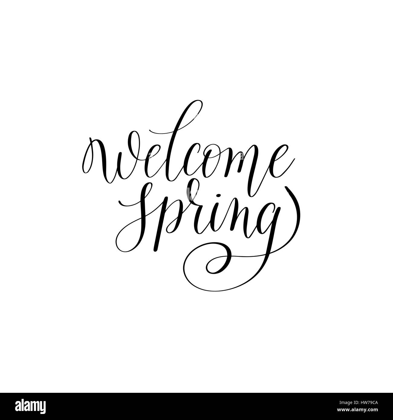 spring black and white hand written lettering inscription Stock Vector ...