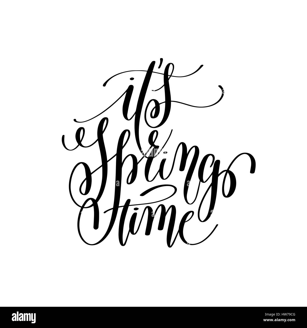 spring black and white hand written lettering inscription Stock Vector ...