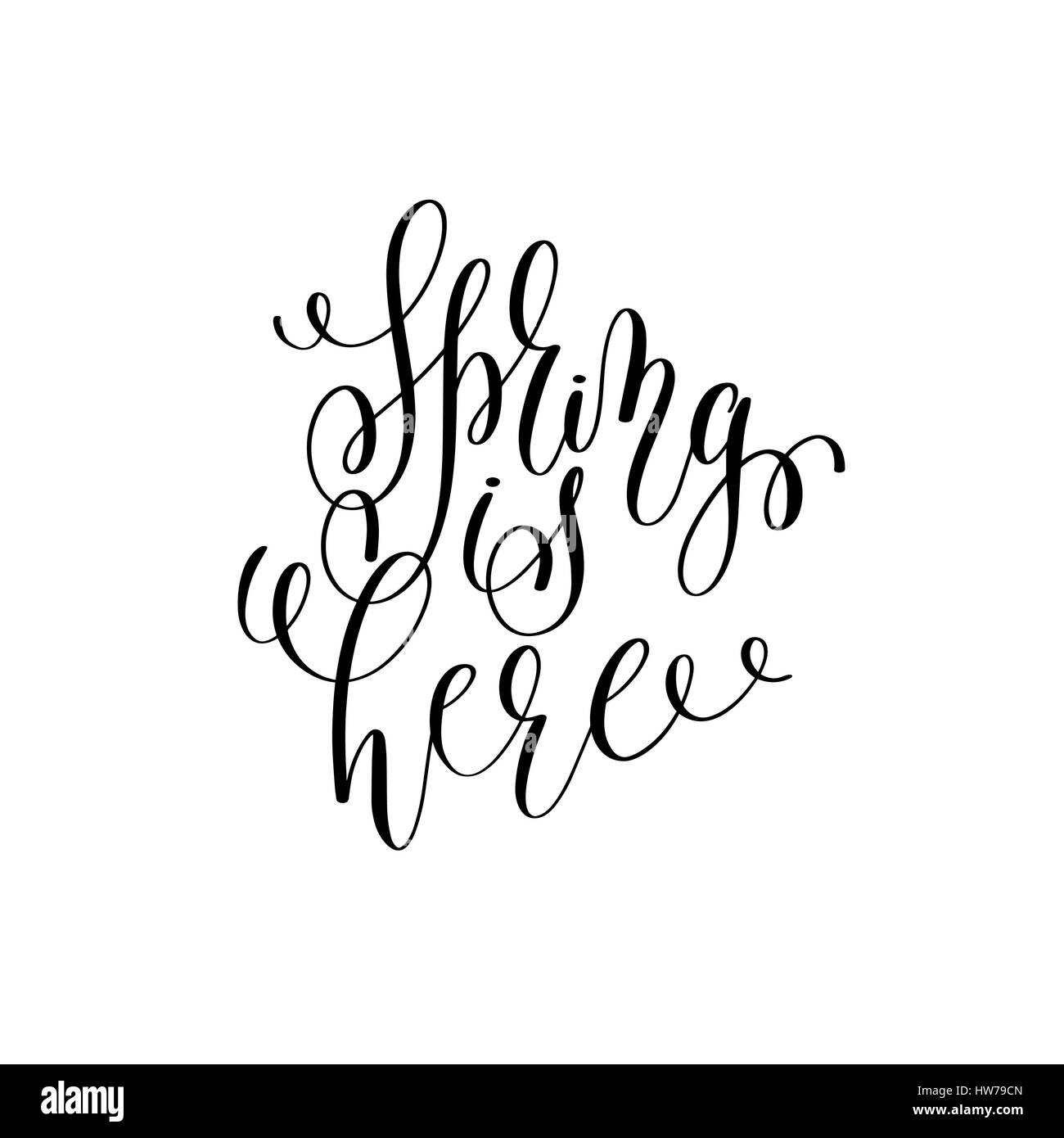 spring black and white hand written lettering inscription Stock Vector ...