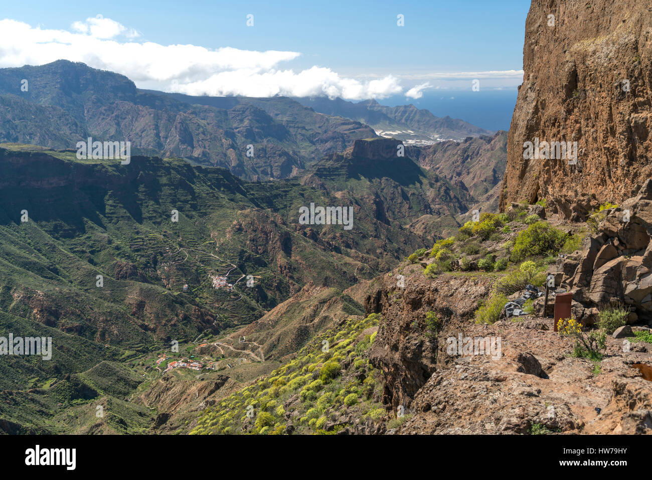 Landschaft am Monolith Roque Bentayga, Insel Gran Canaria, Kanarische ...