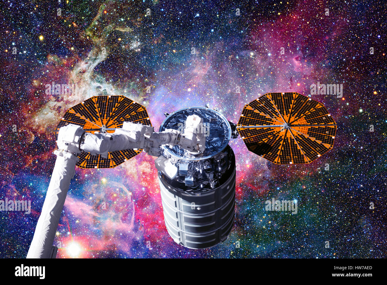 The Cygnus spacecraft in open space. Elements of this image furnished ...