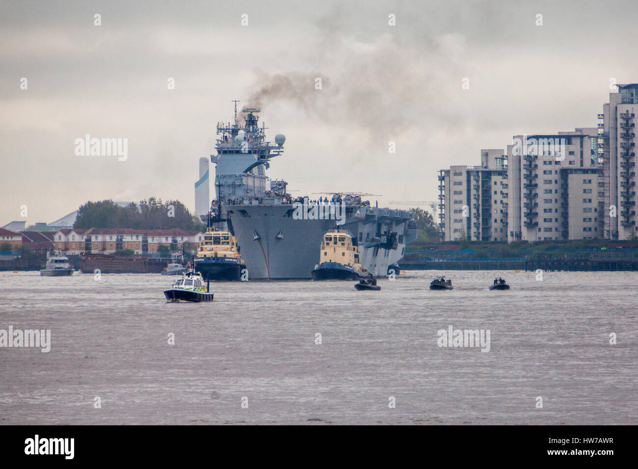 Amphibious assault ship HMS Ocean arrives in London as part of exercise ...