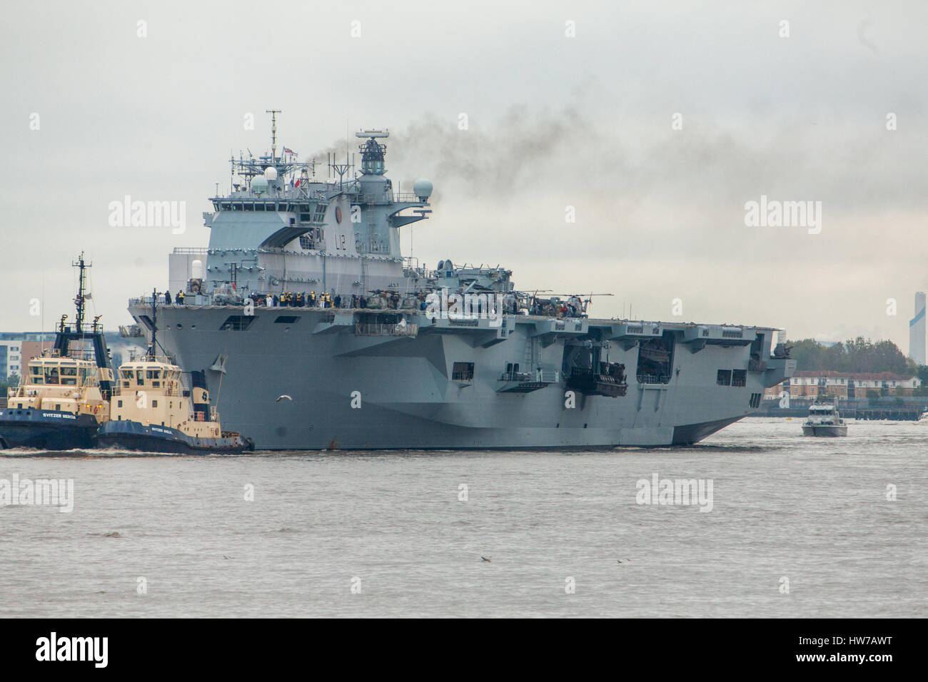Amphibious assault ship HMS Ocean arrives in London as part of exercise ...