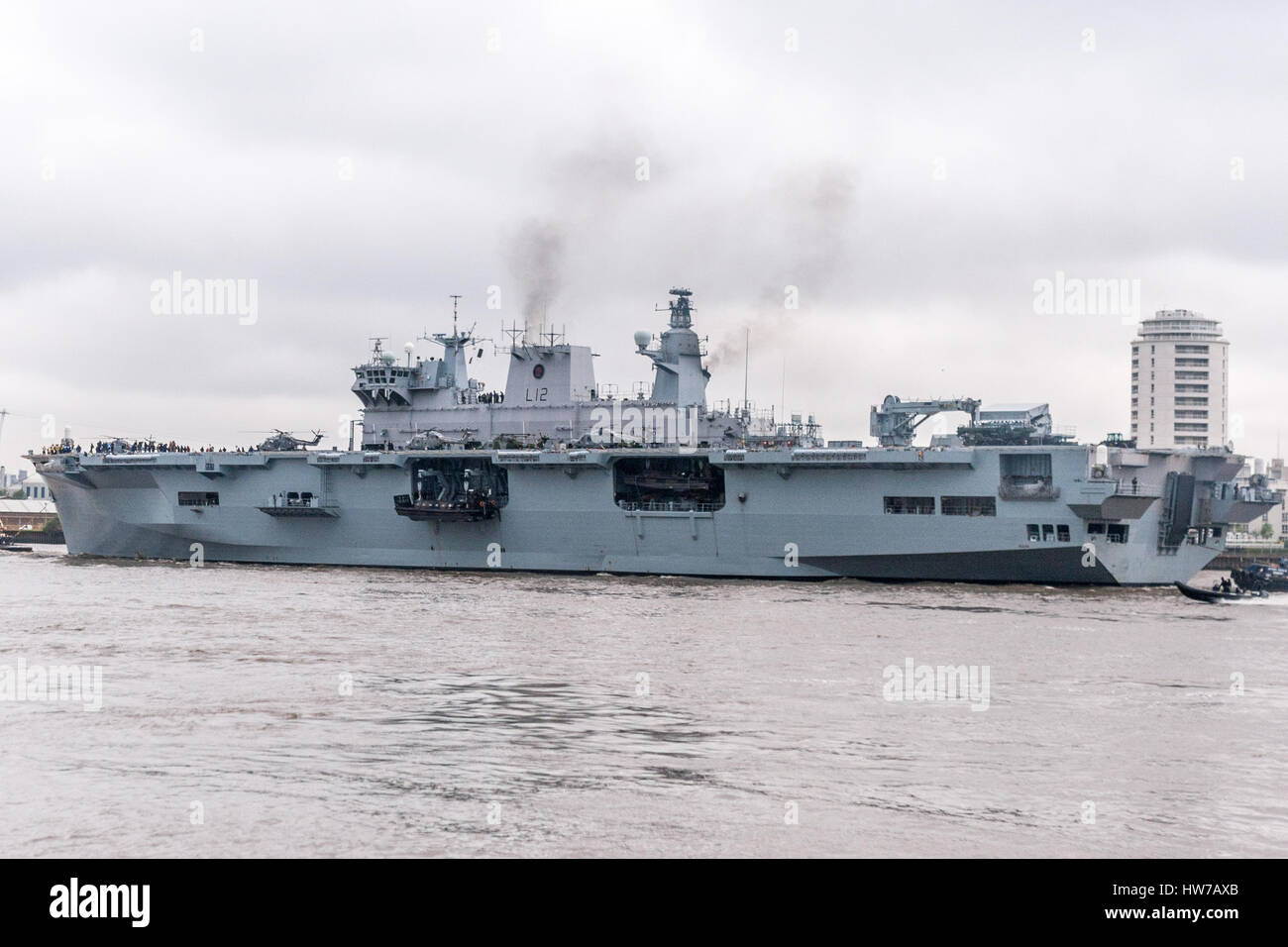Amphibious assault ship HMS Ocean arrives in London as part of exercise ...