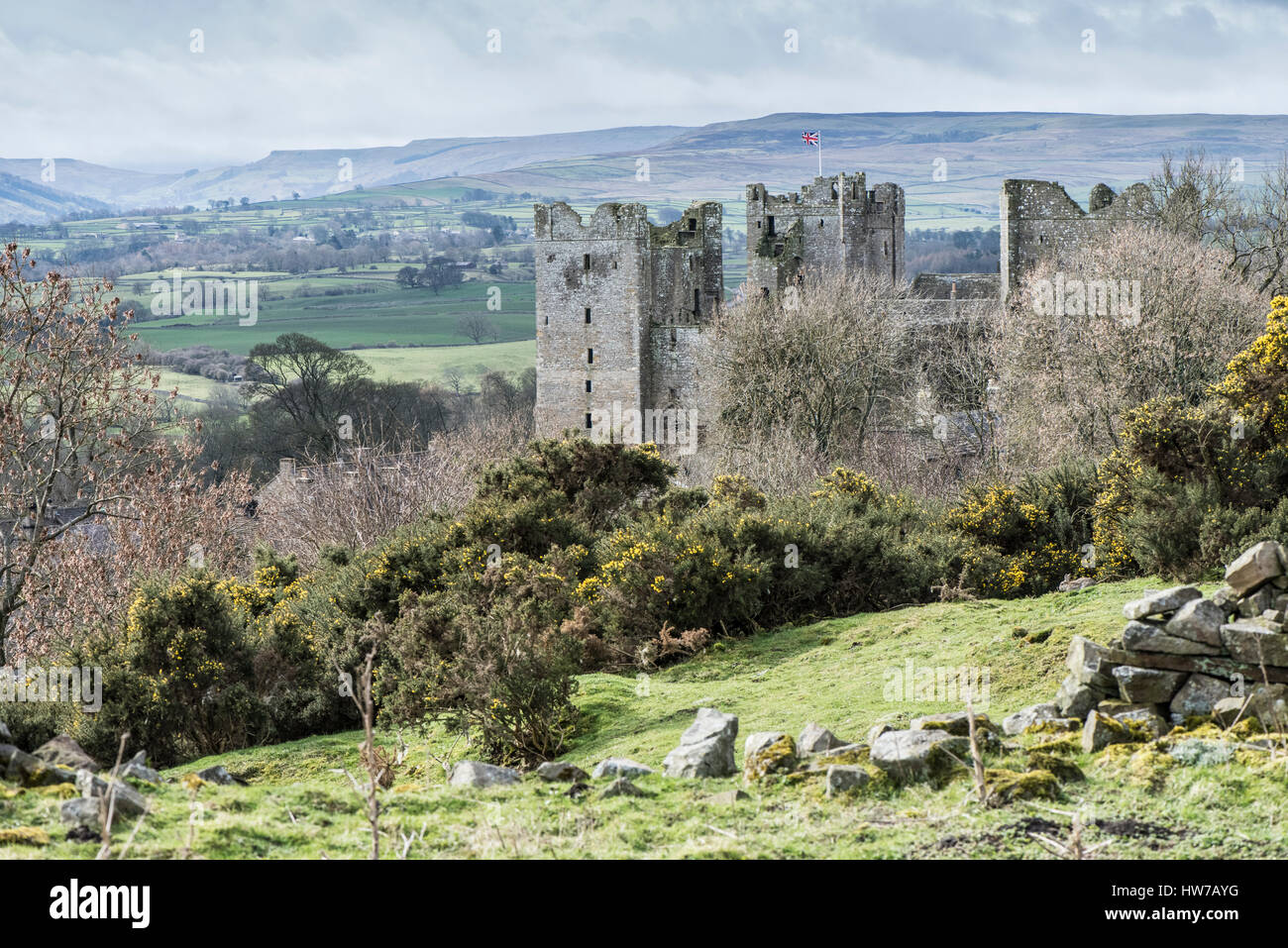 Bolton Castle, Castle Bolton, Wensleydale with a view up Bishopdale ...