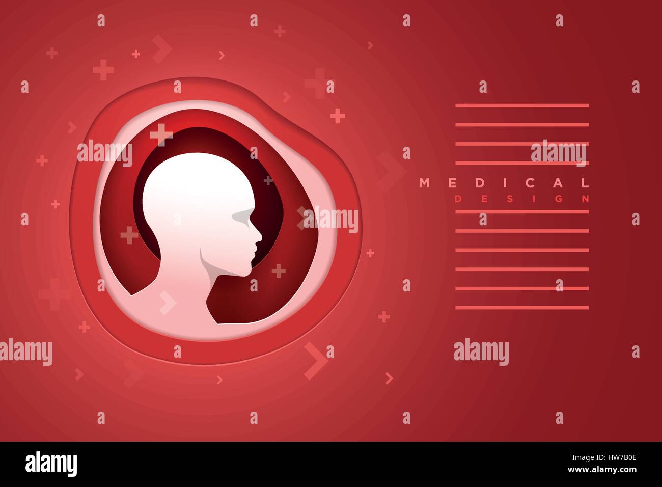 Vector red human mind concept paper art style illustration on ...