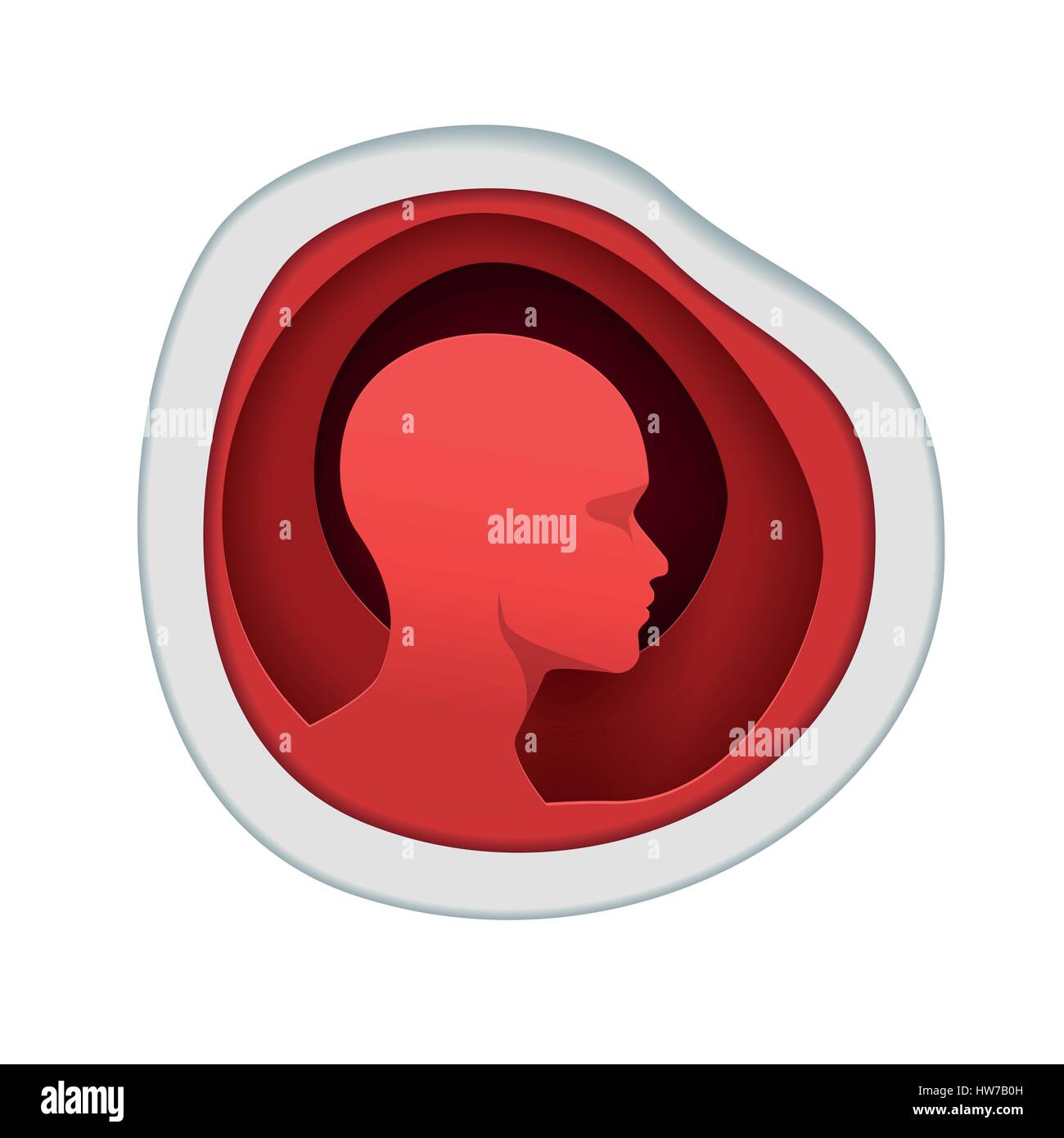Vector red human head paper art style illustration. Elements are ...