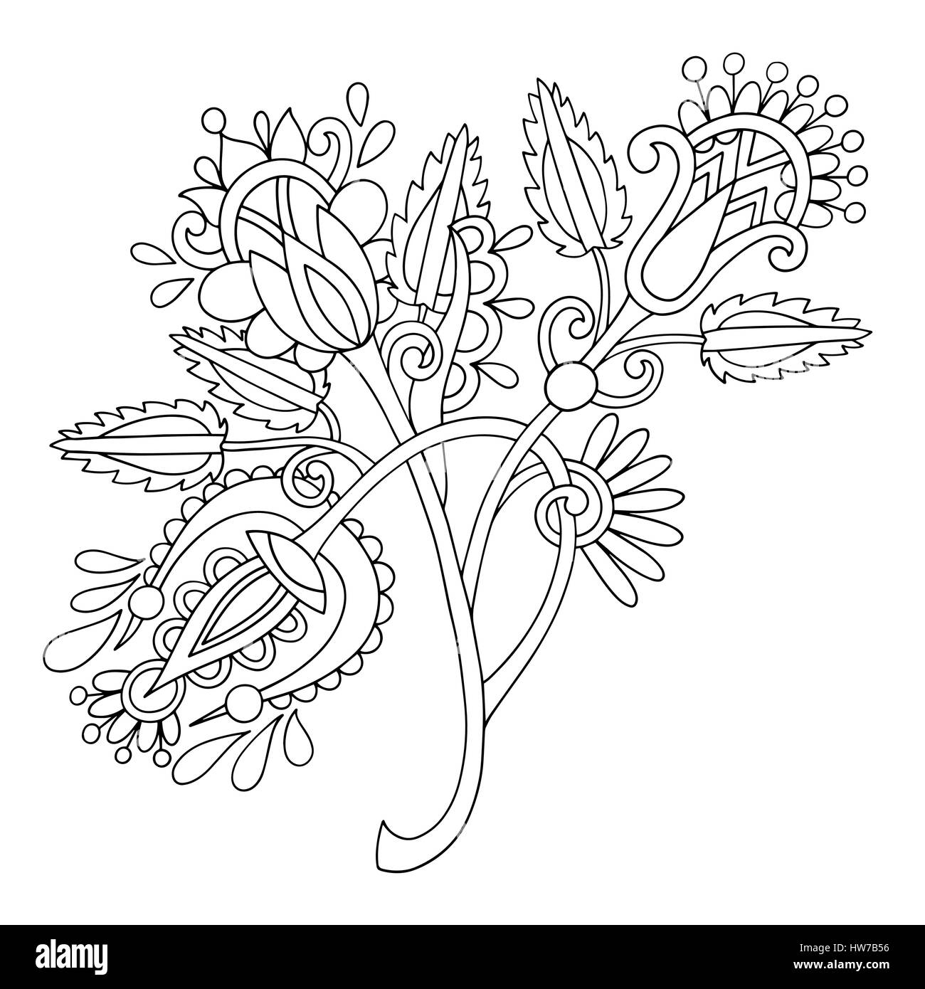 original hand draw line art ornate flower design. Ukrainian trad Stock ...