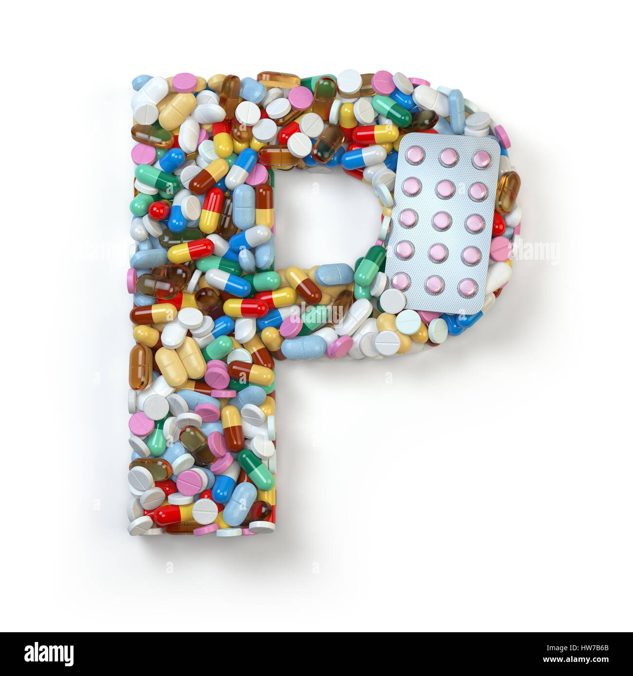 Letter P. Set of alphabet of medicine pills, capsules, tablets and ...
