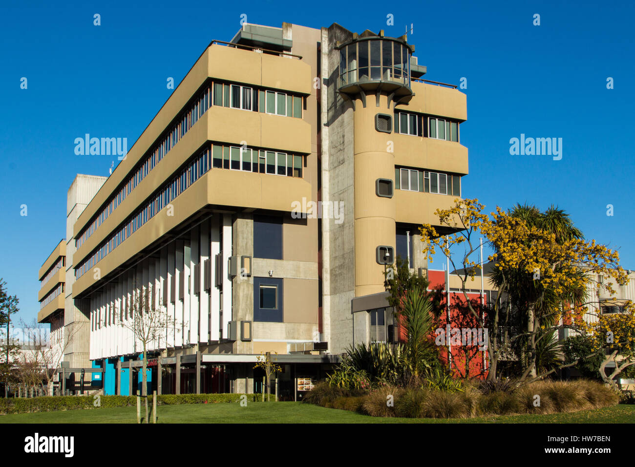Great looking large city building with a garden in front of it Stock ...