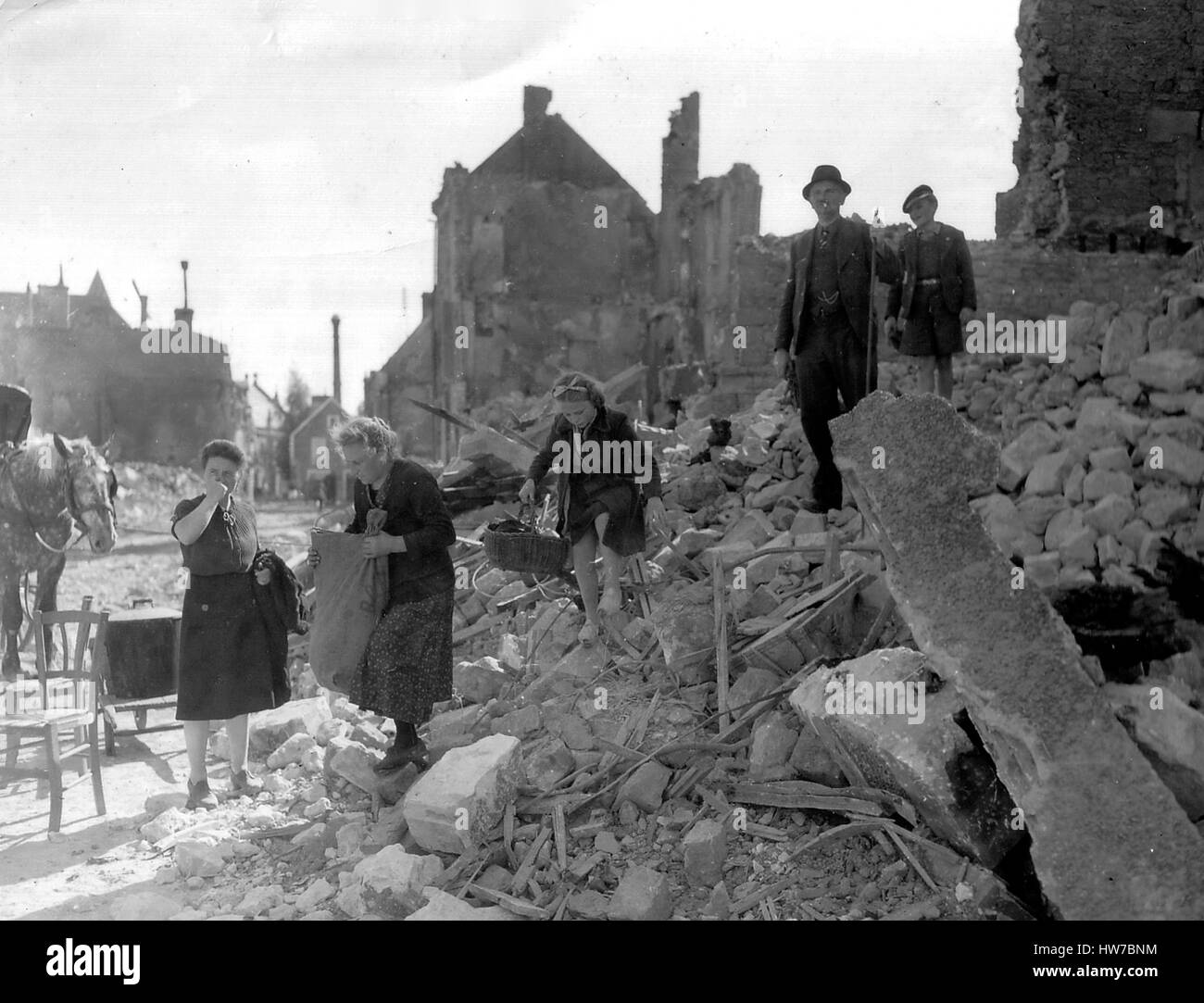 Normandy, France, June 1944. Villages and city in ruins after the ...