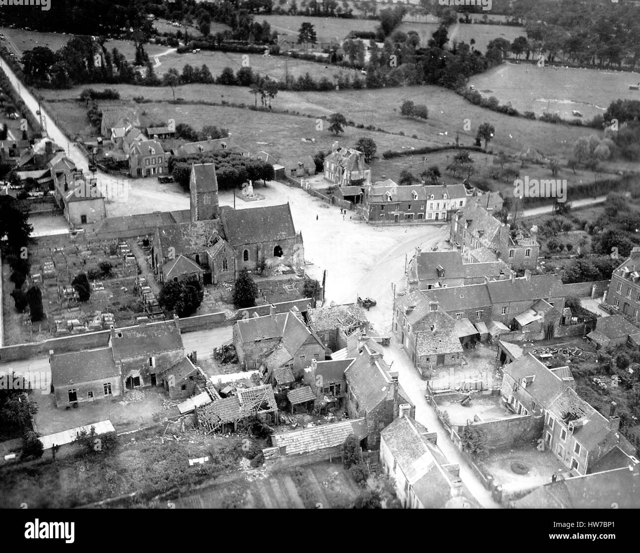 Normandy, France, June 1944. Villages and city in ruins after the ...