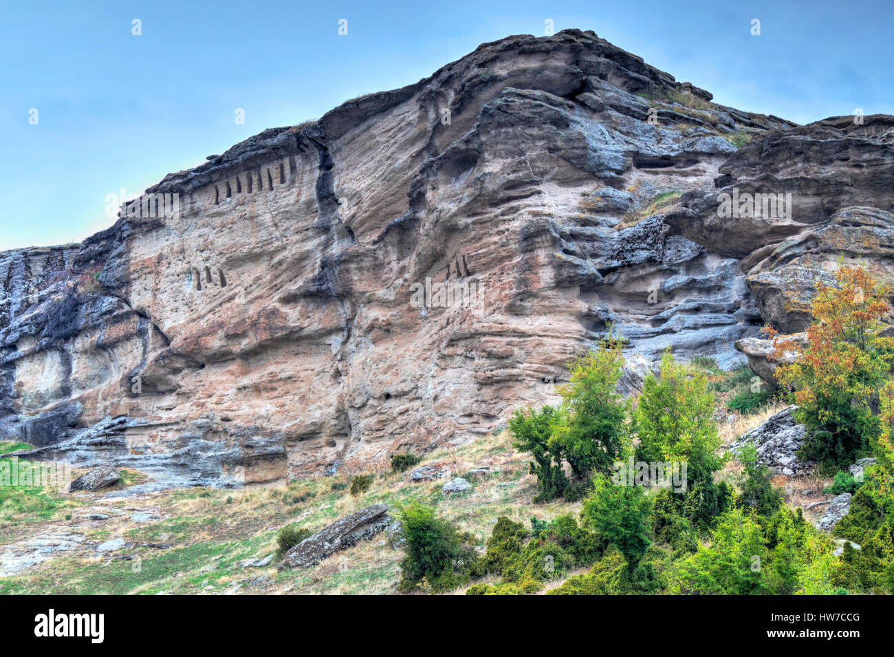 Beautiful mountain landscape with ancient rock monastery Stock Photo ...