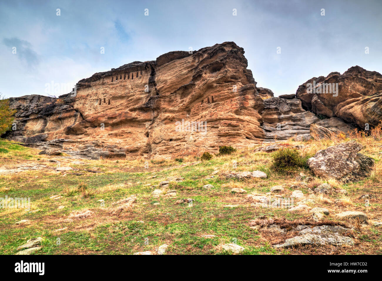 Beautiful mountain landscape with ancient rock monastery Stock Photo ...