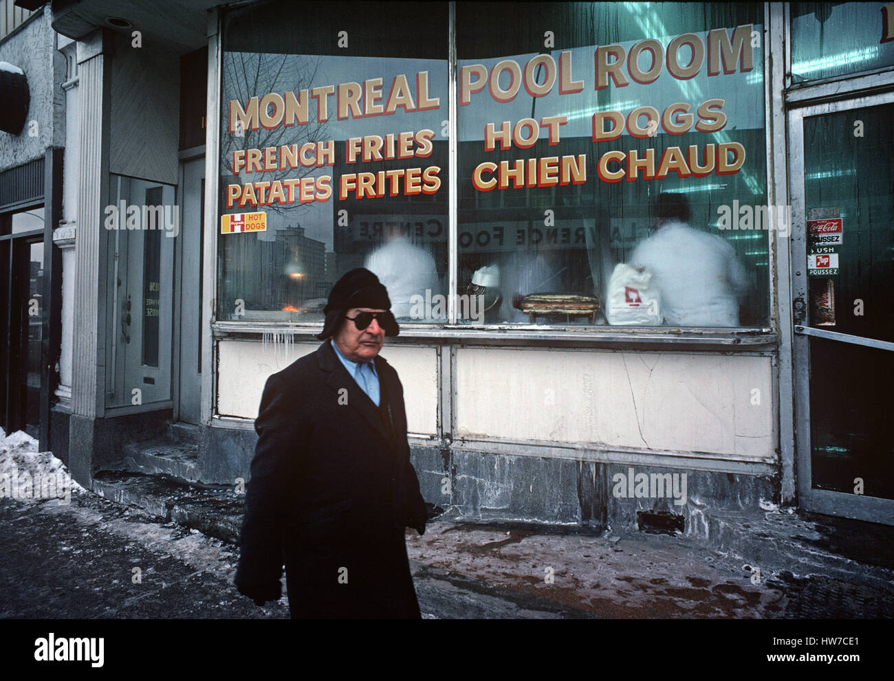 Montreal cafe and Pool room in winter, Quebec Province, Canada Stock ...