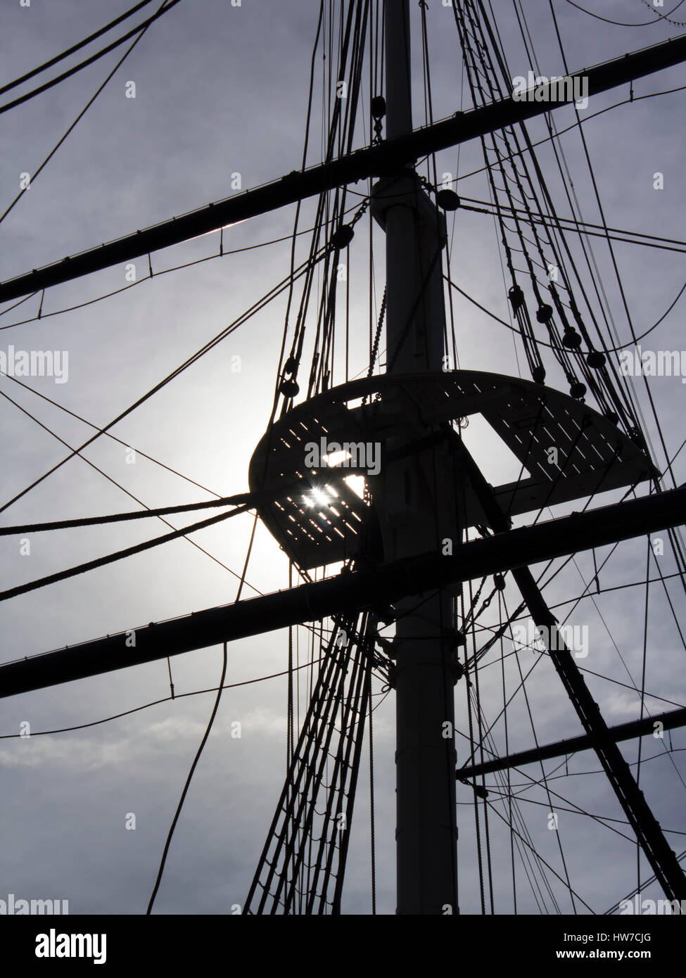 Sailing ship rigging backlit by sun Stock Photo - Alamy