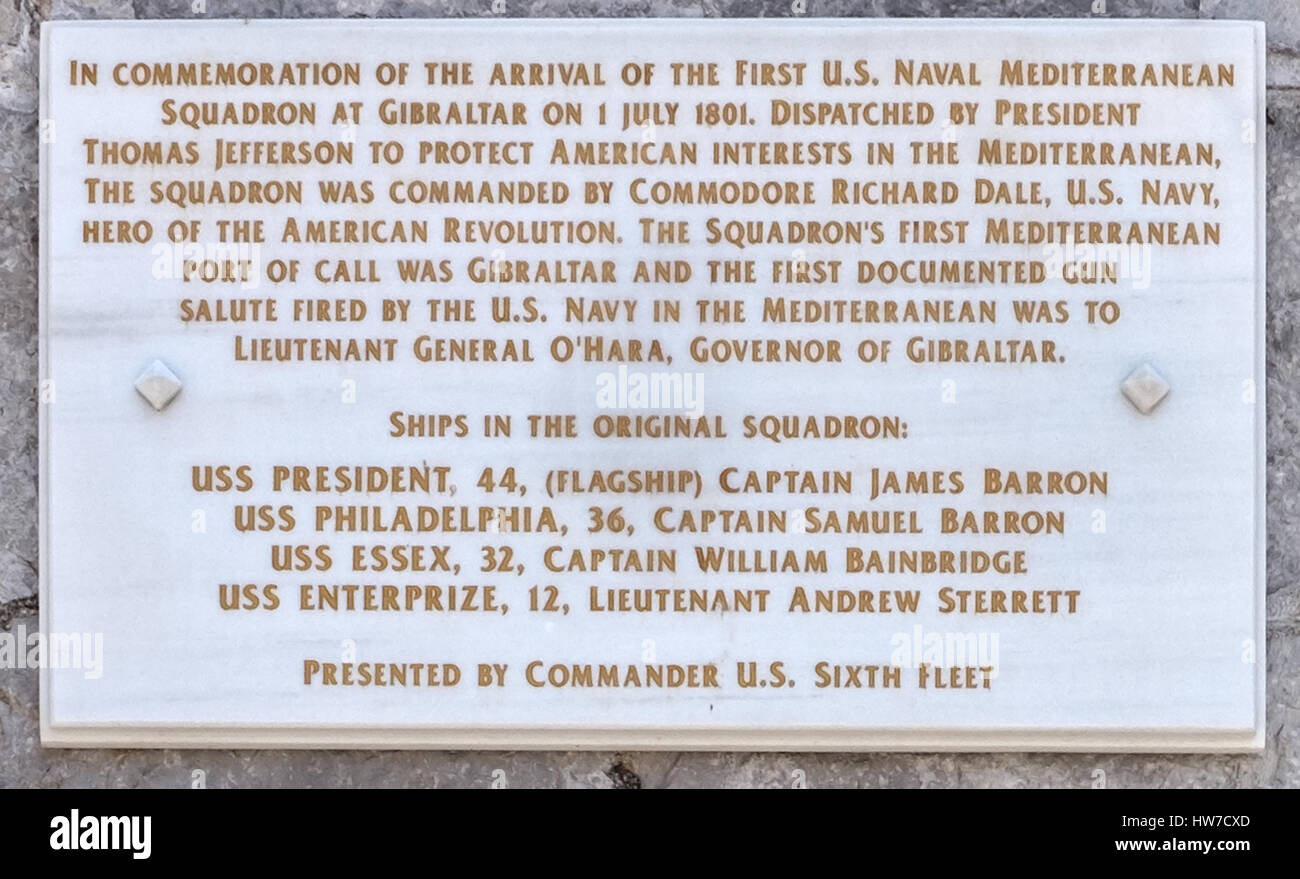 Plaque commemorating the arrival of the first US Naval Squadron at ...