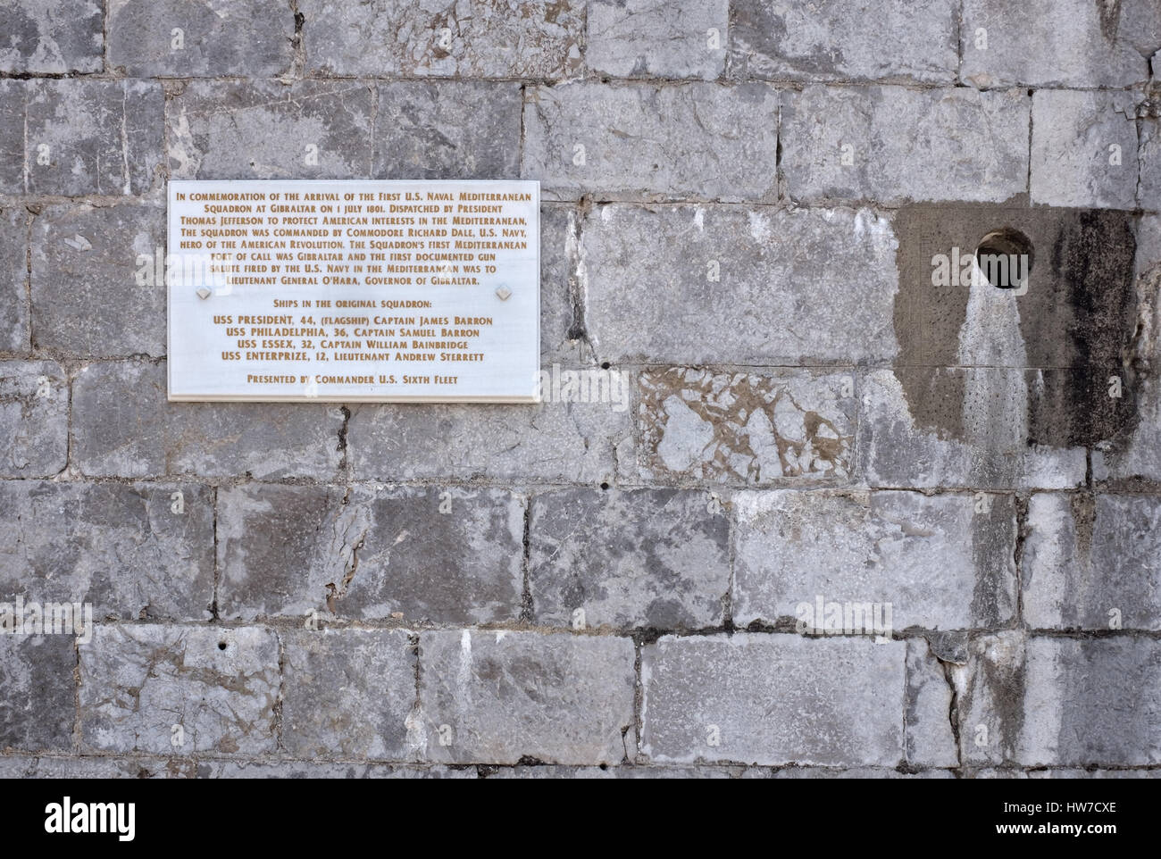 Plaque commemorating the arrival of the first US Naval Squadron at ...
