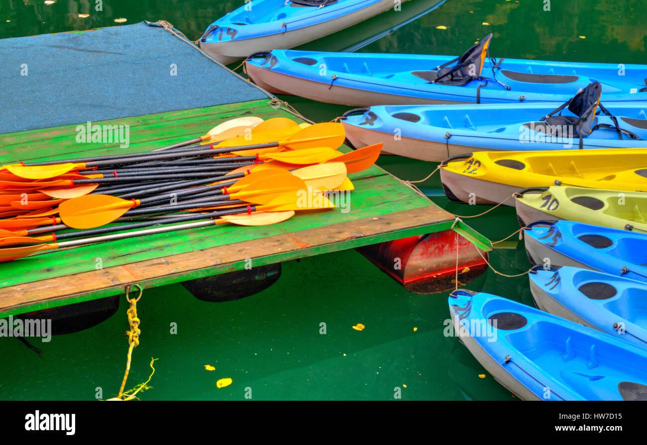Kayaks for rent on the river Stock Photo - Alamy