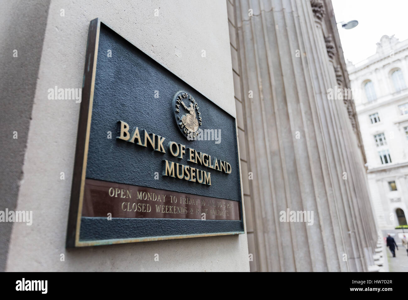 Metal sign of a classical architectural Bank in London, England Stock ...