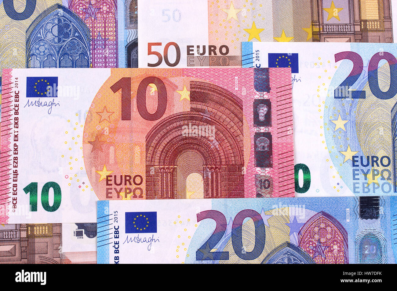 Euro Money Banknotes Different denominations abstract background Stock ...
