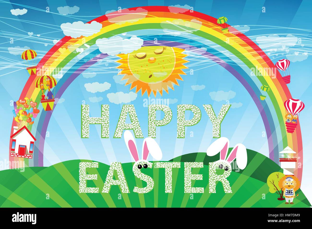 Easter background. illustration. For design of Easter holidays rainbow ...