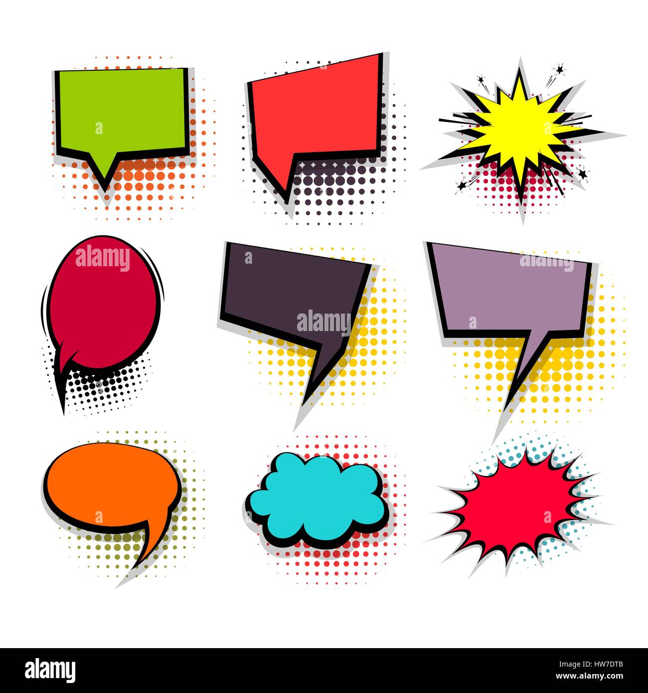 Funny set colored comic speech square bubbles Stock Vector Image & Art ...