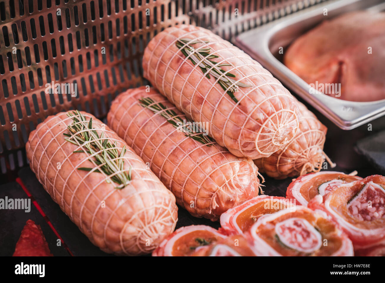 Typical sausage handmade in an Italian butcher Stock Photo - Alamy