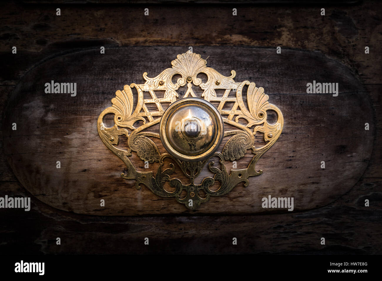 Golden metal decoration on the door of a Roman church used to protect ...