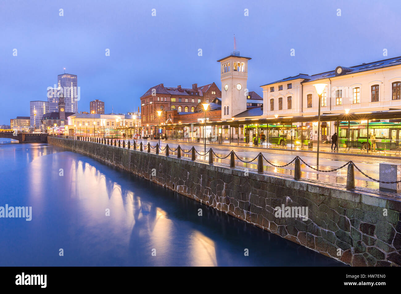 Malmo Cityscape downtown at night twilight in Sweden Stock Photo - Alamy