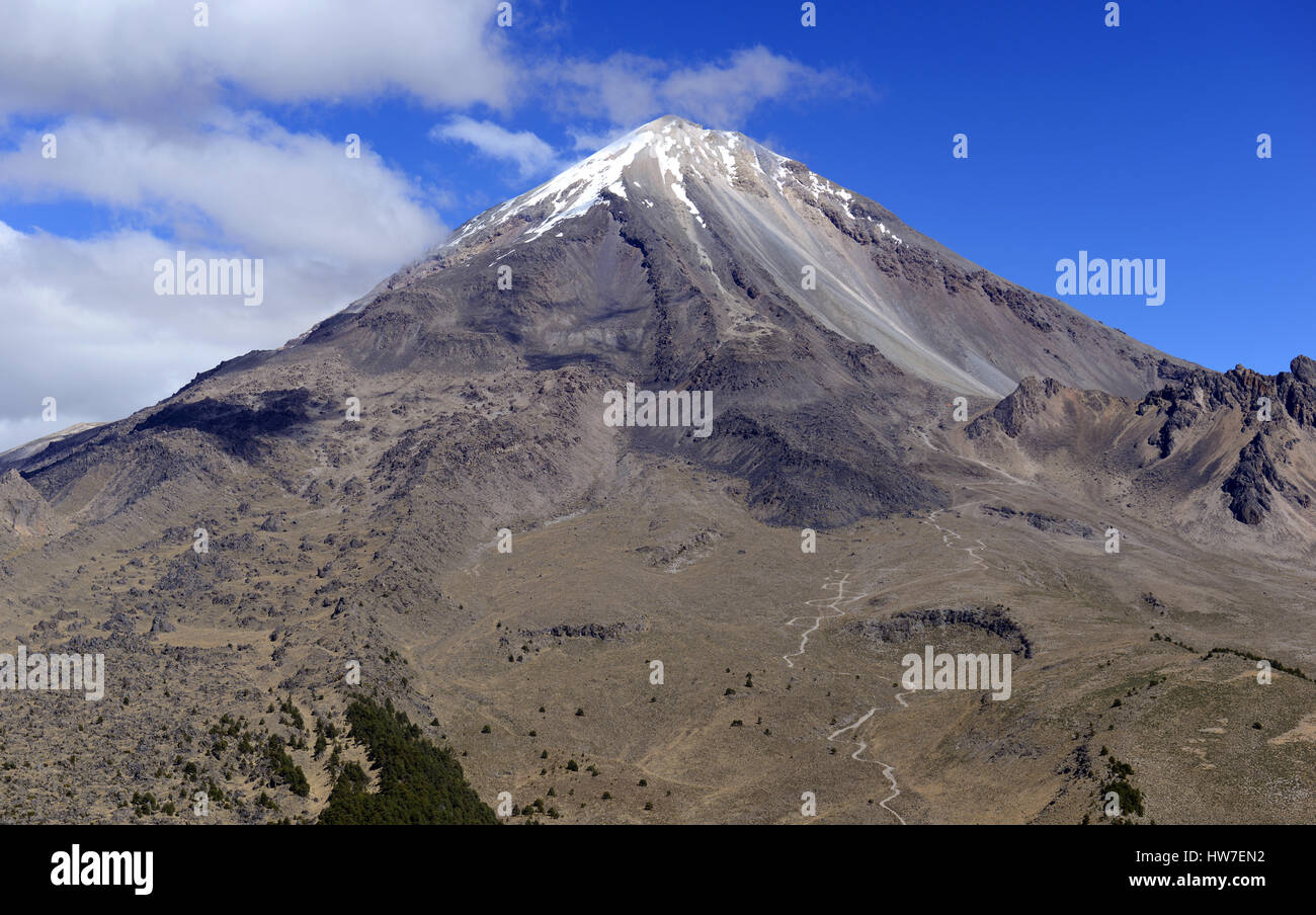 Alpine terrain with rock, snow and ice on Pico de Orizaba volcano, or ...