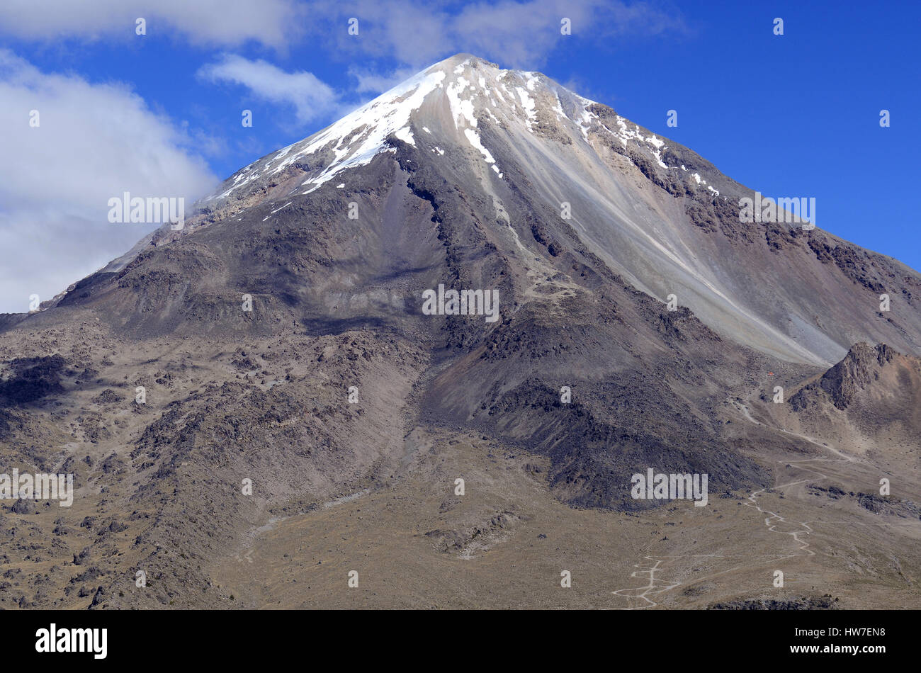 Alpine terrain with rock, snow and ice on Pico de Orizaba volcano, or ...