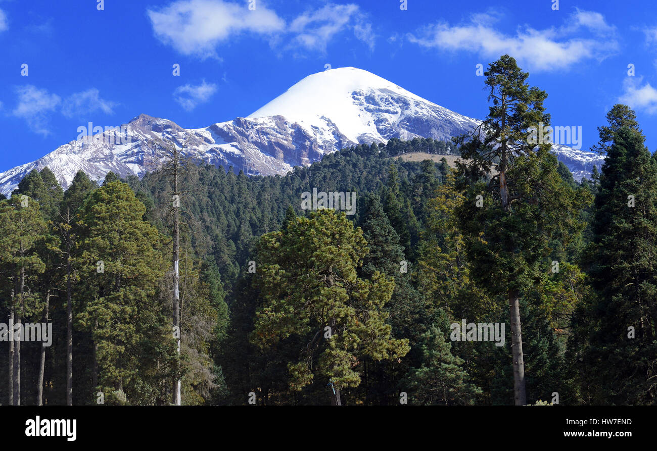 Alpine terrain with rock, snow and ice on Pico de Orizaba volcano, or ...
