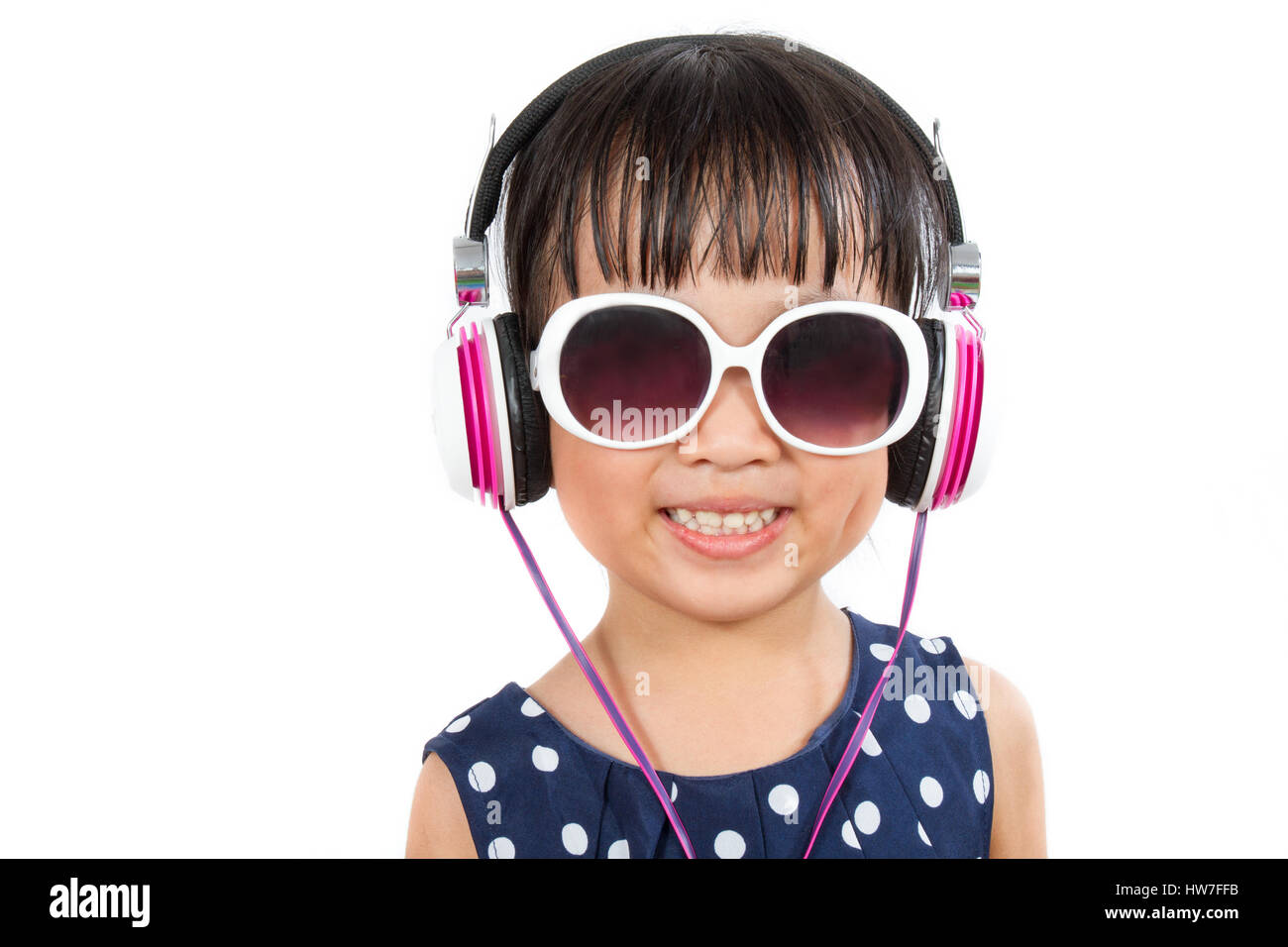 Asian Little Chinese Girl with Headset isolated on White Background ...