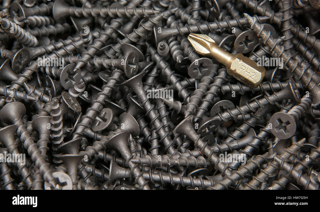 screwdriver bit and screws close up Stock Photo - Alamy