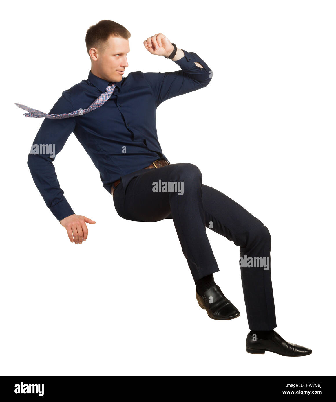 Businessman in a falling position, on white Stock Photo - Alamy