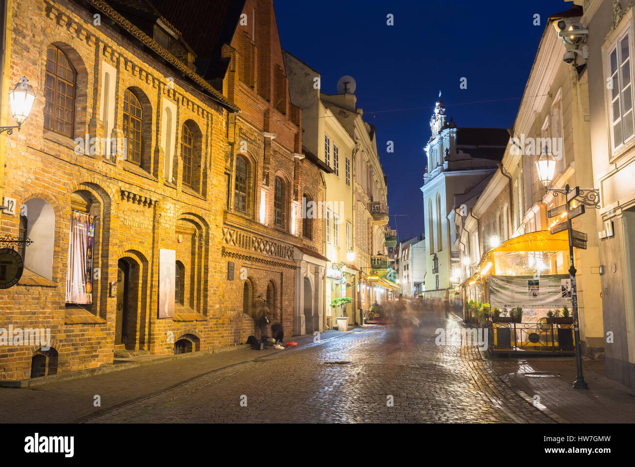 Vilnius, Lithuania - July 8, 2016: Illuminated Facades Of Ancient ...