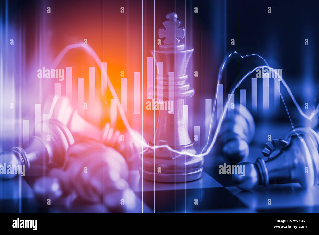 Business game on digital stock market financial and chess background ...