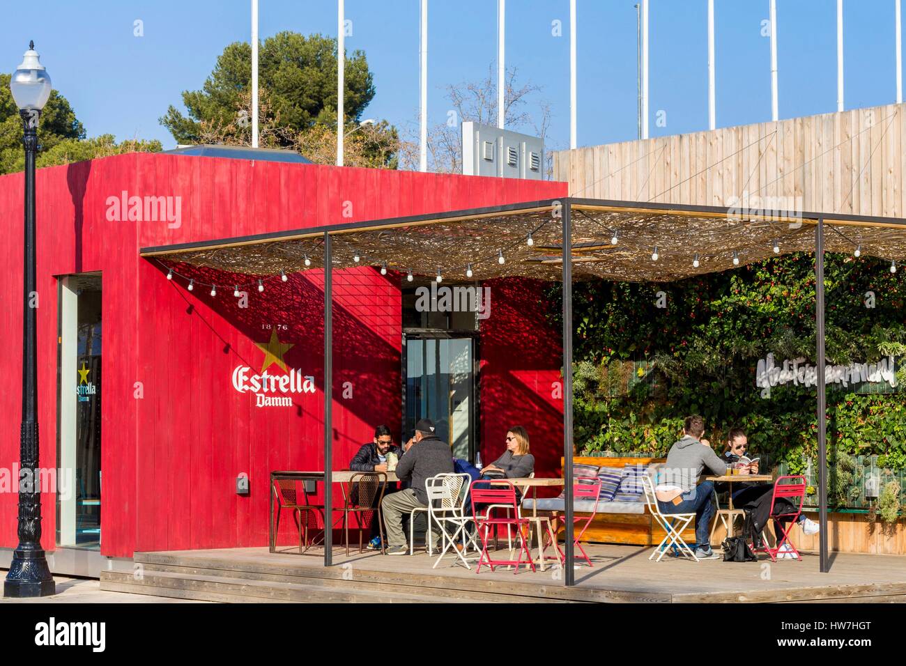 Spain, Catalonia, Barcelona, Montjuic Olympic park, terrace bar La ...