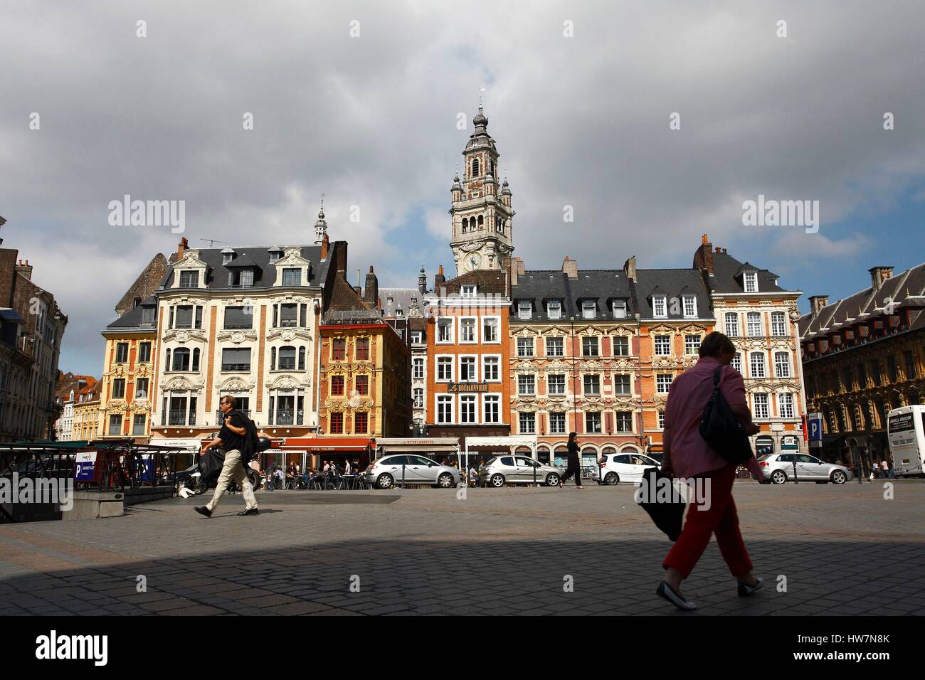 France, Lille, walkers on the main square grand place (Generel de ...
