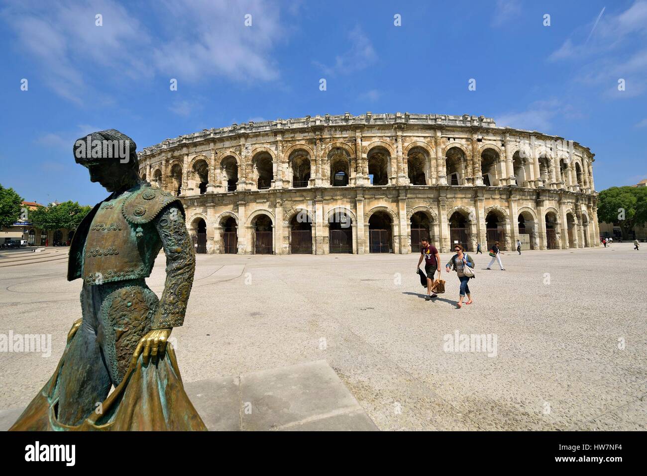 France, Gard, Nimes, Place des arenes, Nimeno II torero statue by ...