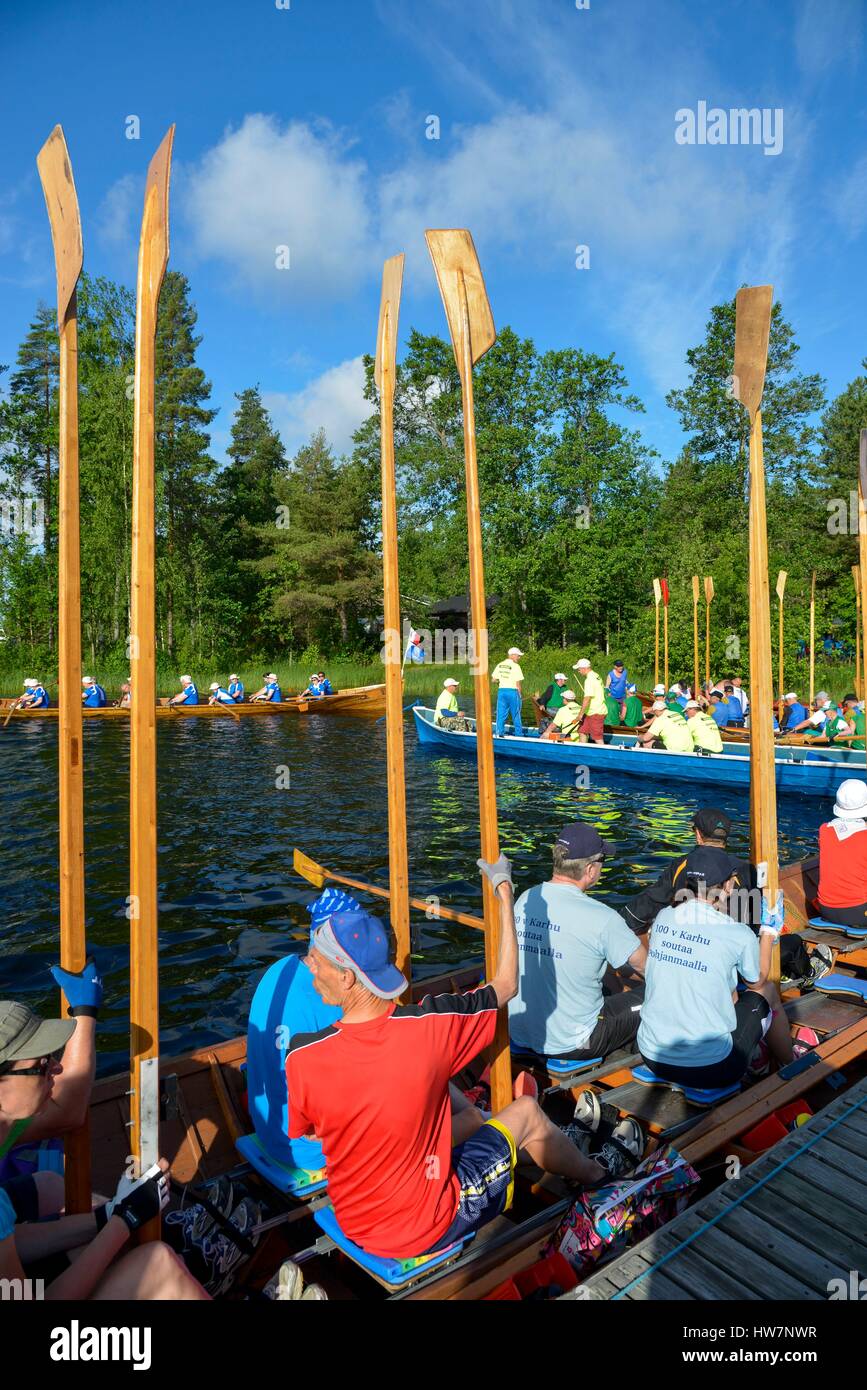 Finland, province of oriental Finland, Sulkava, rowing race on a lake ...