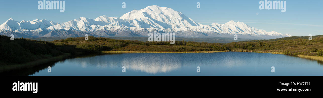 The Alaska Range reflecting in a kettle pond in Denali National Park ...