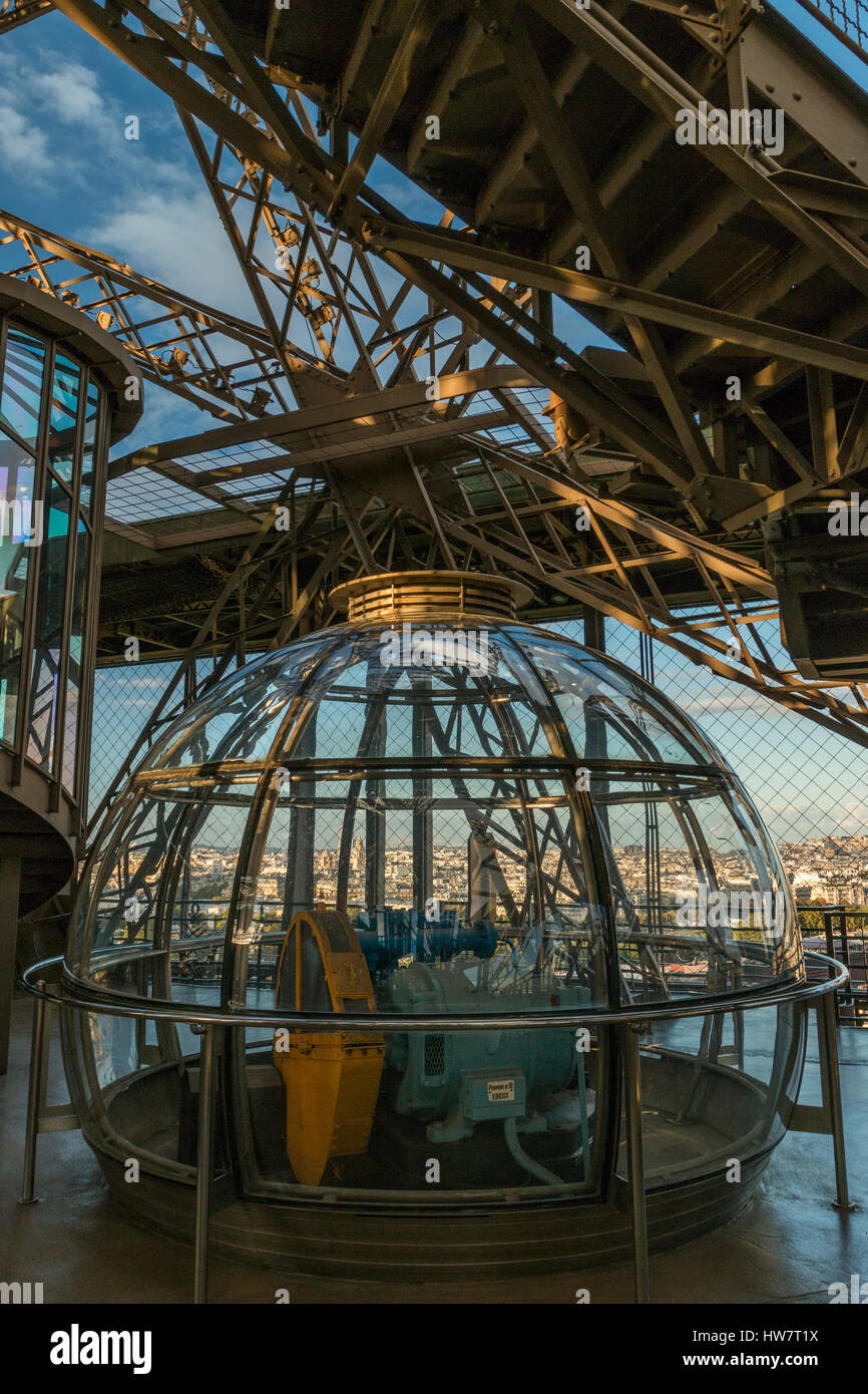 PARIS, FRANCE- OCTOBER 2, 2016: Detail of elevator mechanism in the ...