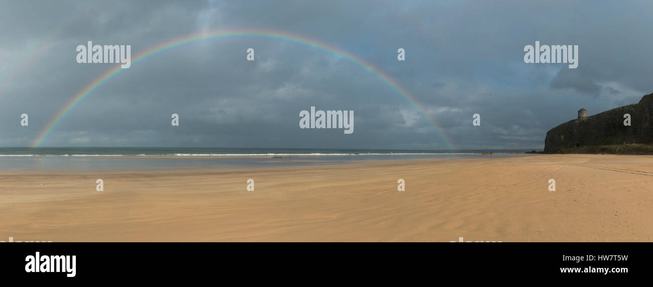LIMAVADY, NORTHERN IRELAND- OCTOBER 16, 2016: Full rainbow from Benone ...