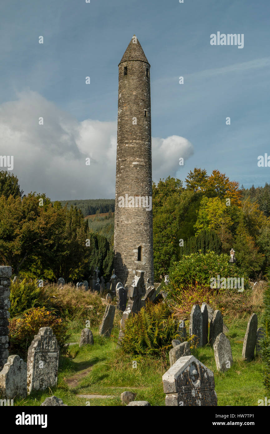 Round Tower at the Glendalough Monastic Site in Wicklow Mountains ...