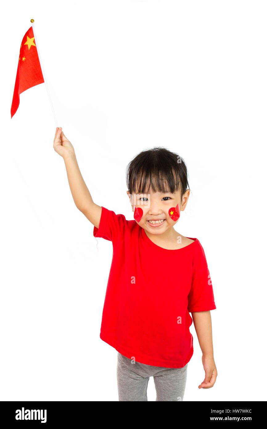 Asian Little Chinese Girl Holding China Flag Isolated on White ...