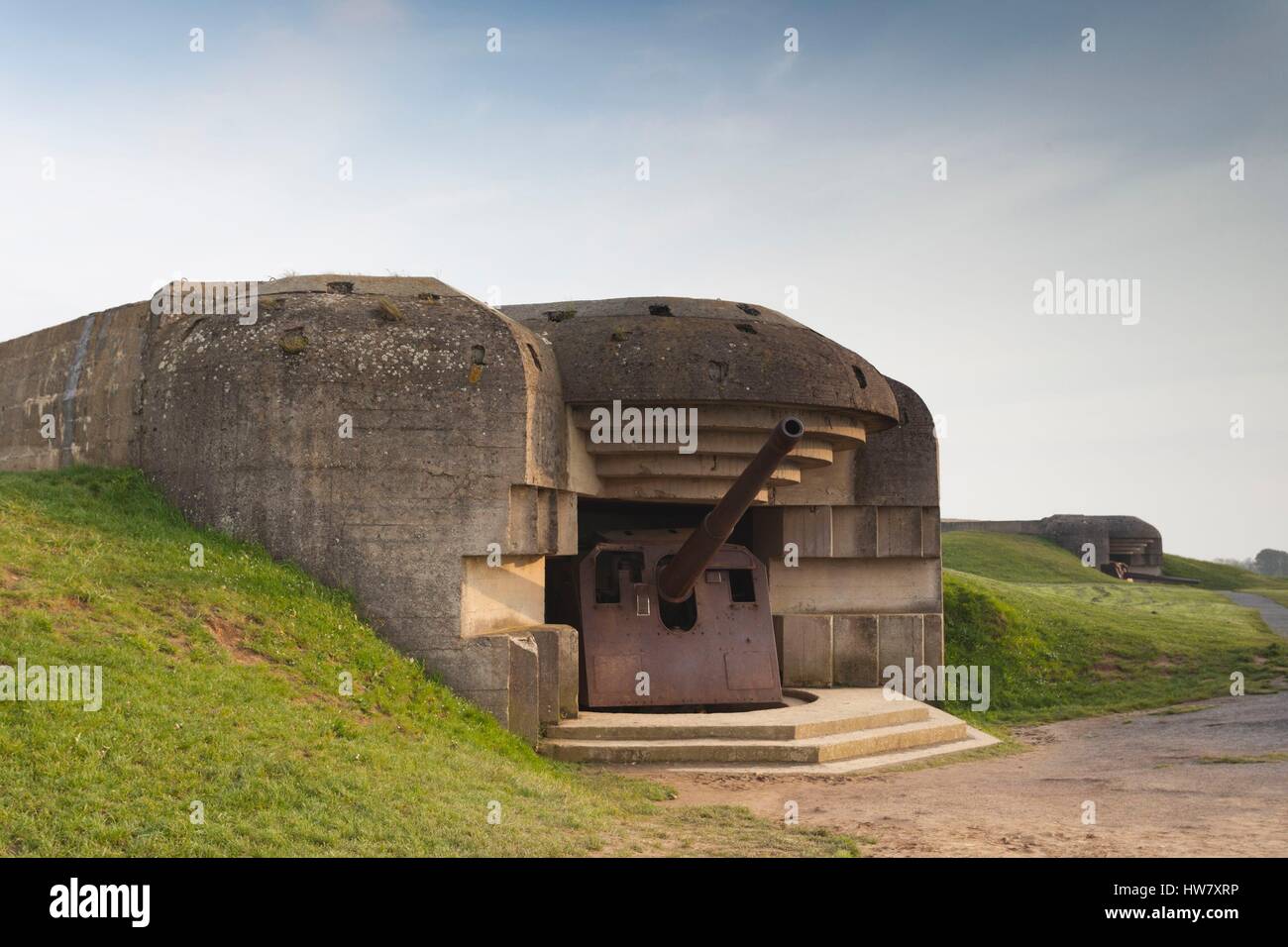 France, Calvados, D-Day Beaches Area, Longues sur Mer, WW2-era German ...