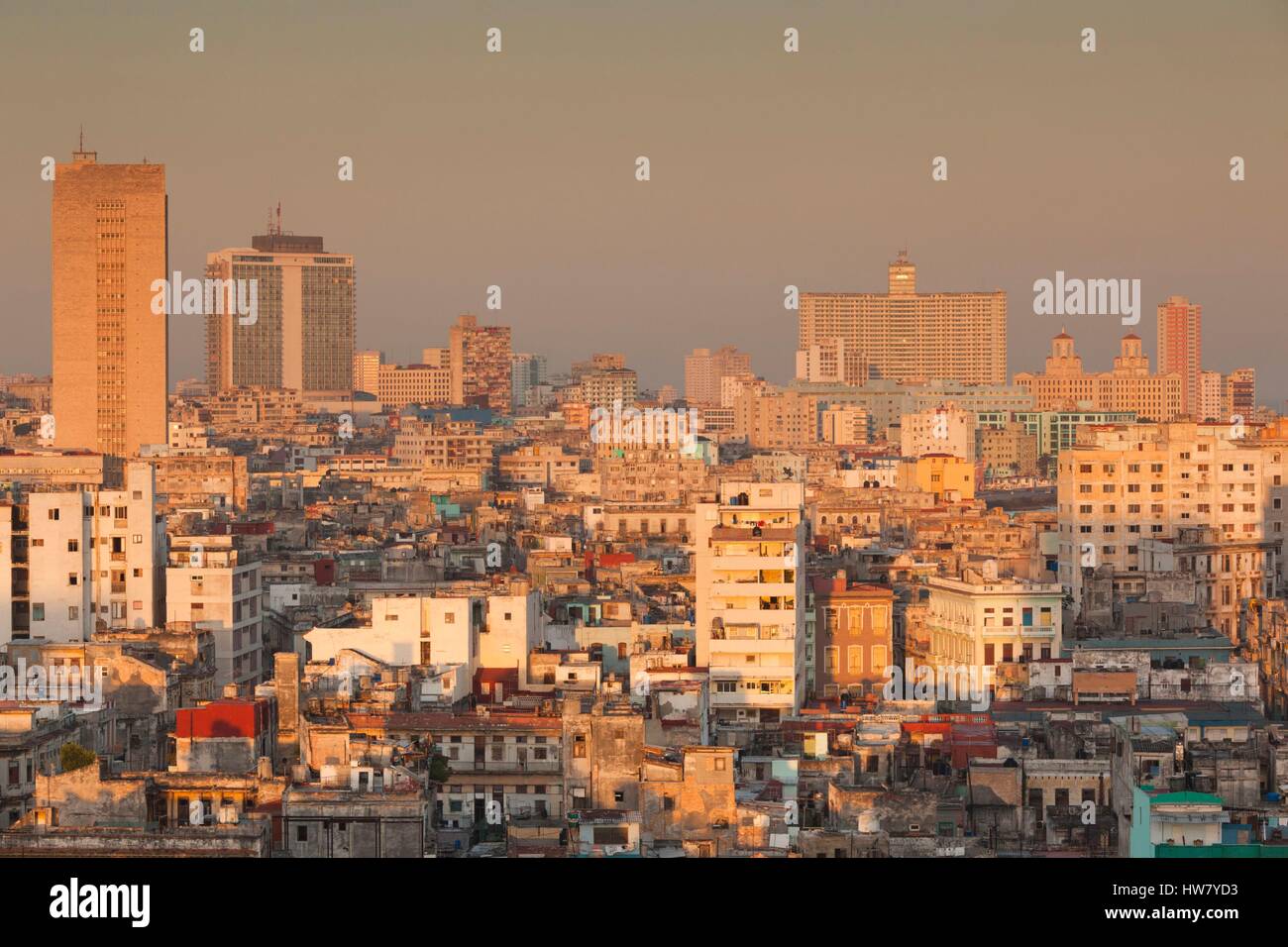 Cuba, Havana, elevated city view above Central Havana, morning Stock ...