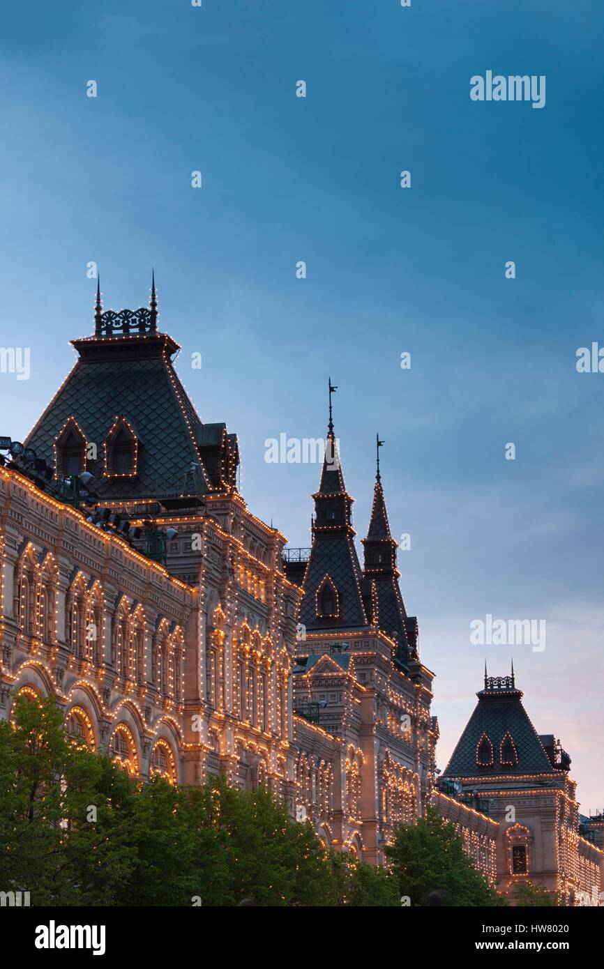 Russia, Moscow, Red Square, GUM Shopping Mall, exterior, evening Stock ...